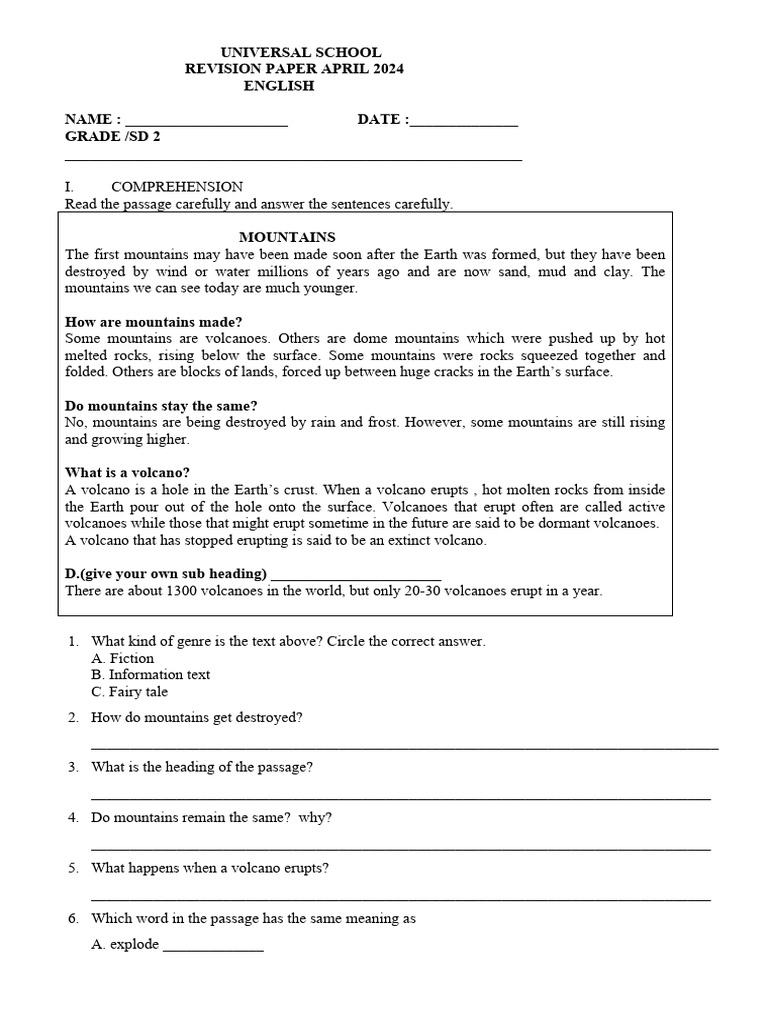 GRADE 2 ENGLISH REVISION 2ND TERM 2024 | PDF