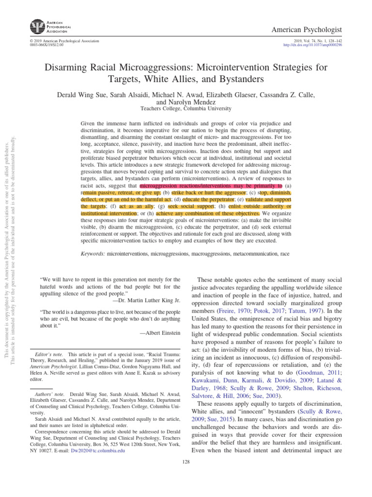 Disarming Racial Microaggressions: Microintervention Strategies For ...
