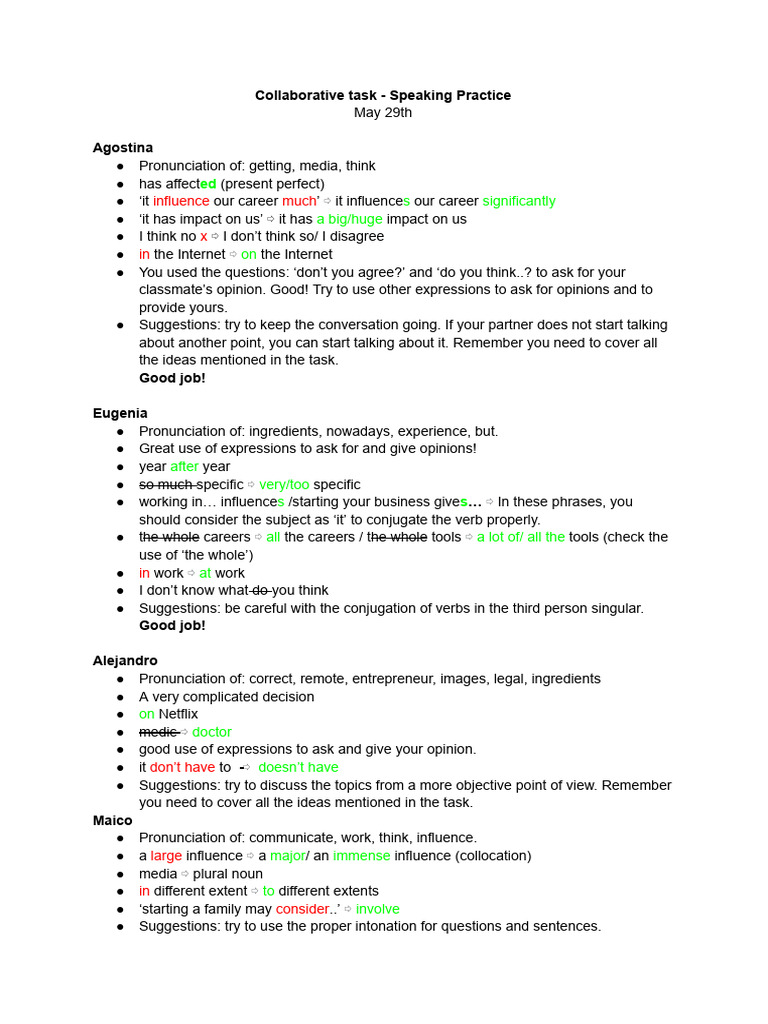 Collaborative Task - Speaking Practice | PDF