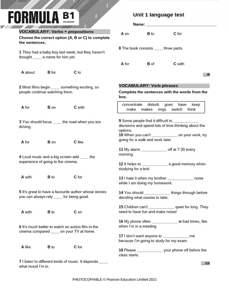 Formula_B1_Unit_1_Test | PDF