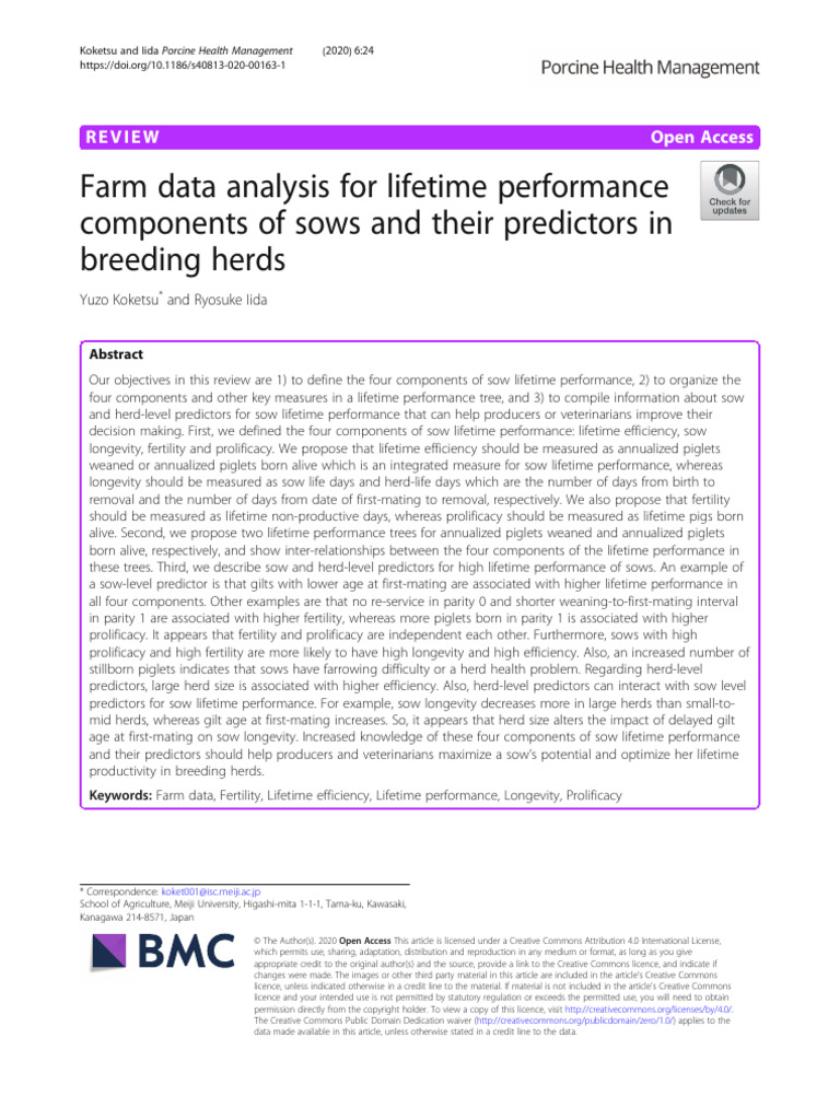 Farm Data Analysis For Lifetime Performance Components of Sows and ...