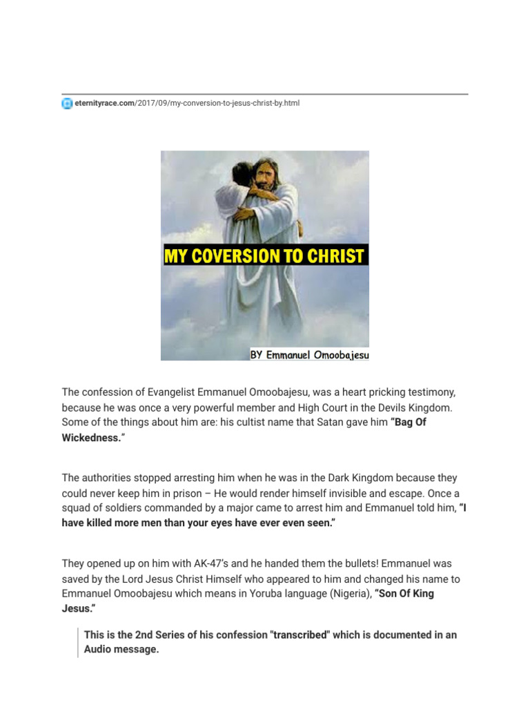 My Conversion To Jesus Christ by Evangelist Emmanuel Omoobajesu | PDF