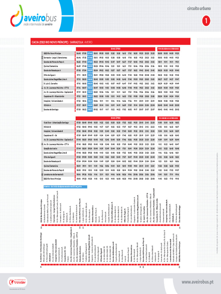 Aveiro Bus Site Horario Linha 297x297 l1 2024 04 0208 | PDF