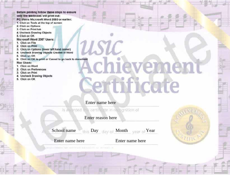 1299 Music Achievement Certificate Template | PDF
