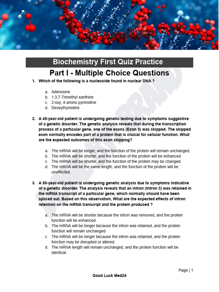 Biochemistry First Quiz Practice | PDF