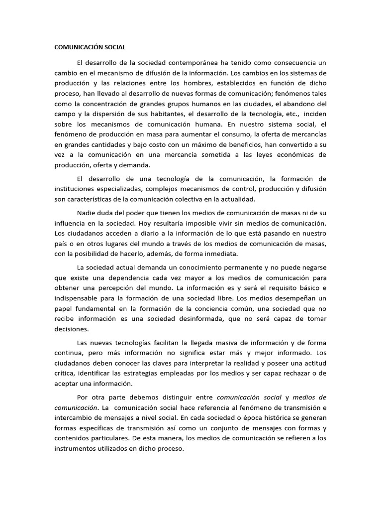 COMUNICACI-N SOCIAL Caracter-Sticas | PDF