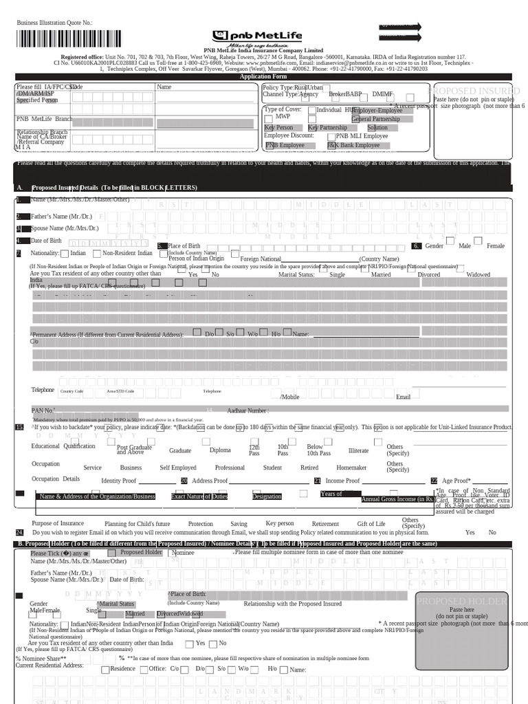 MetLife Generic Application Form Ver 2.8 | PDF