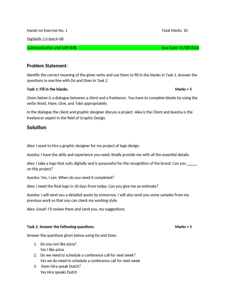 Communication Exercise 1 | PDF