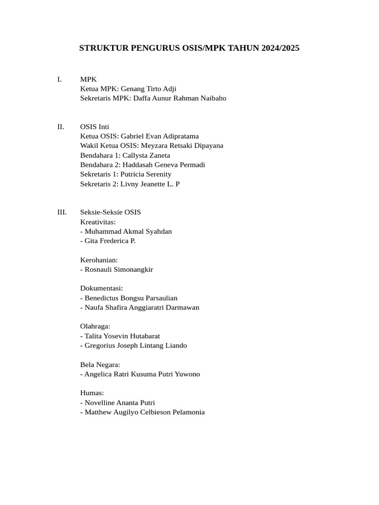 Struktur Pengurus Osis | PDF