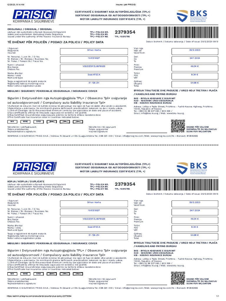 Insurex (Për PRISIG) TPL + | PDF