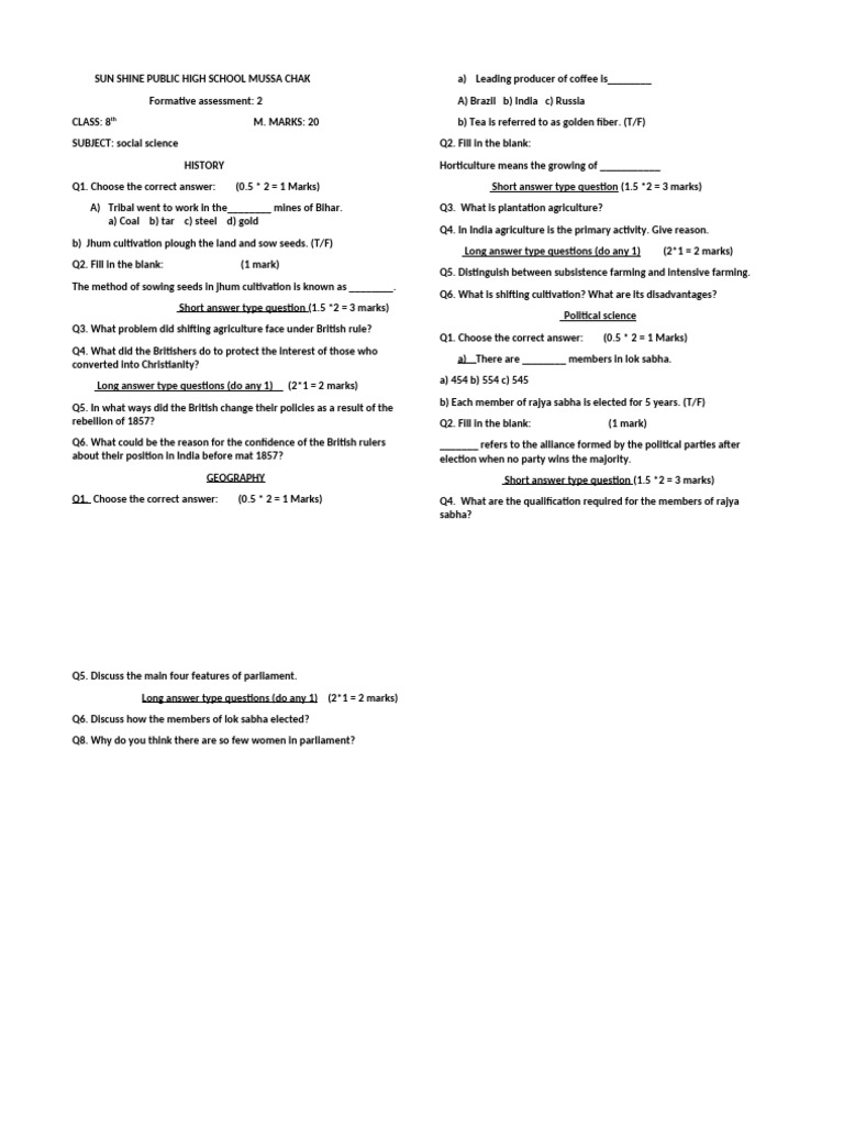 Class 8th SST Fa2 | PDF