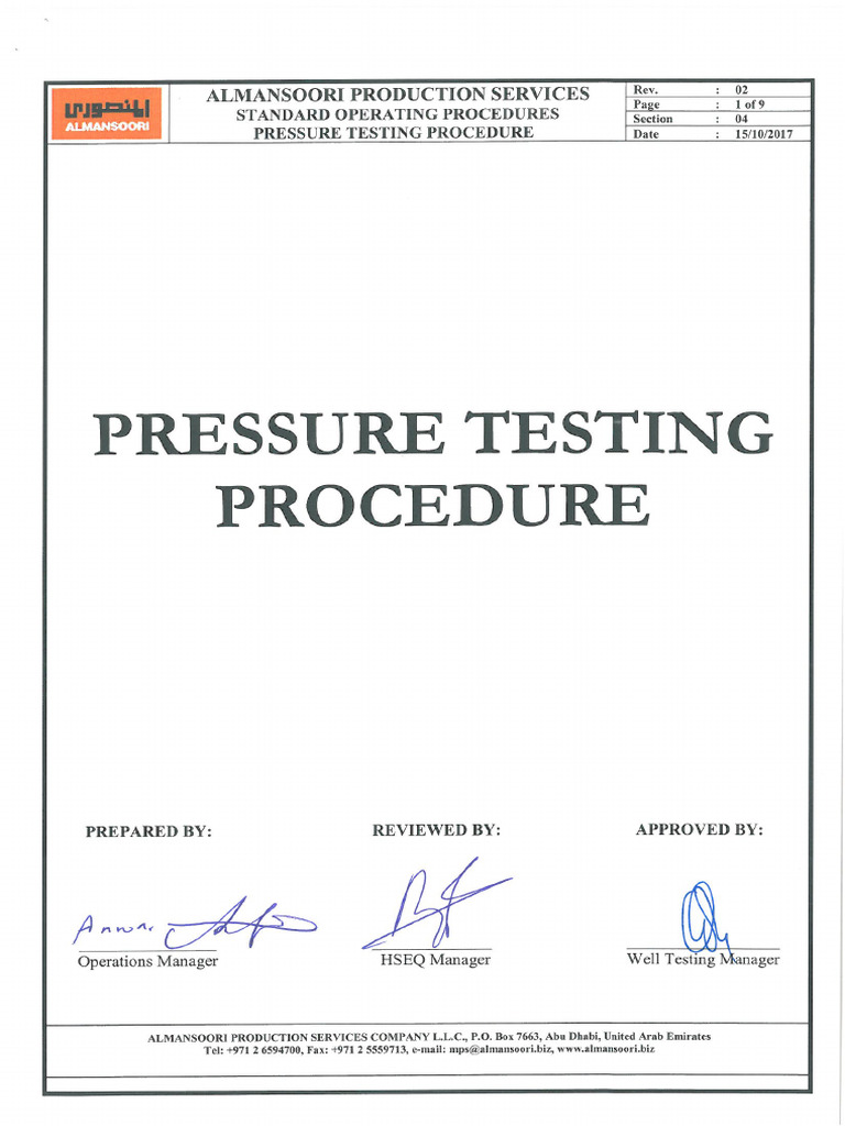 SEC 04 - Pressure Testing Procedure | PDF