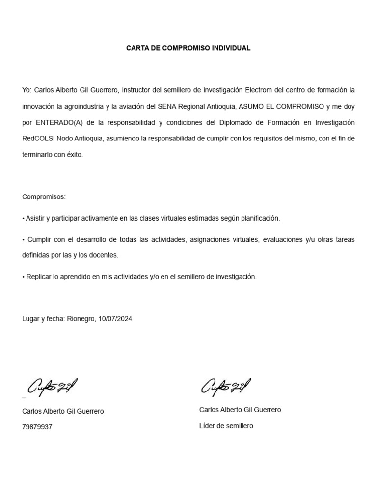 Carta de Compromiso Individual | PDF