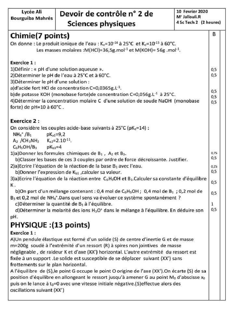 22 Devoirs Con 2 Bac Tech 91p Groupe | PDF