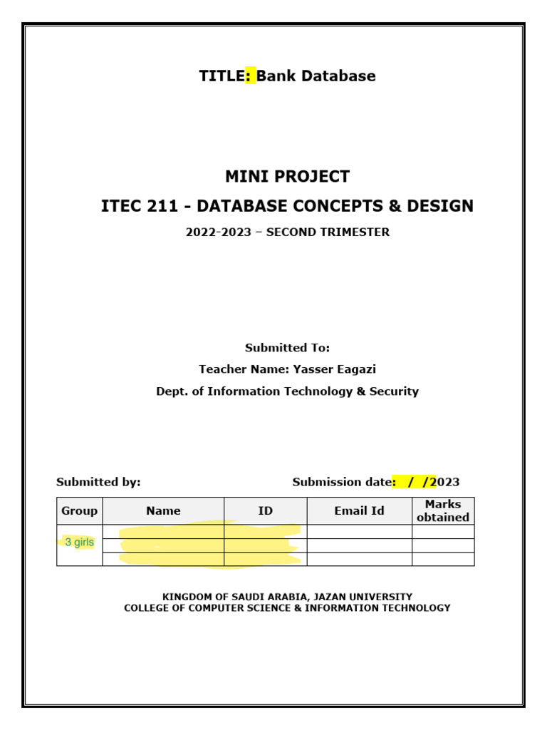 BANK DATABASE-Sample Mini Project | PDF