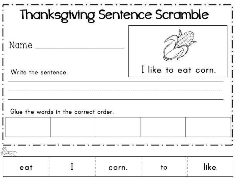 Sentence Scramble I Like To Eat Corn | PDF