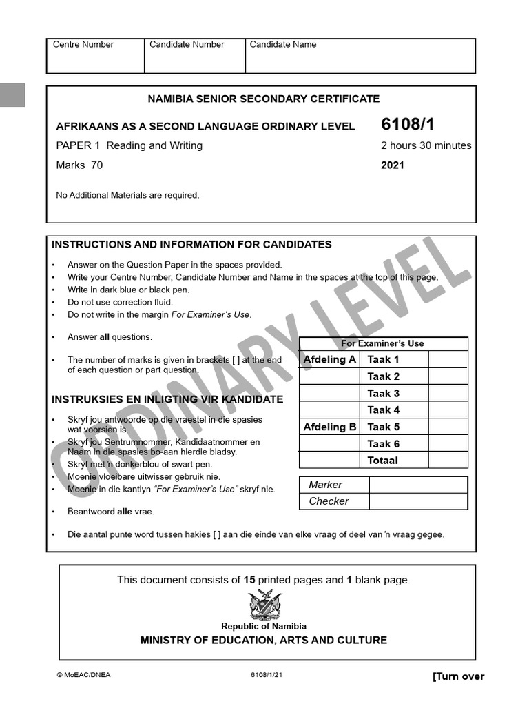 Afrikaans P1 2021 6108-1 | PDF