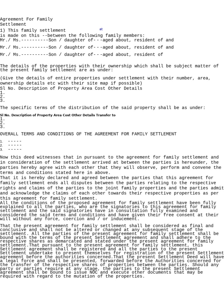Family Settlement Agreement Template | PDF | Justice | Law