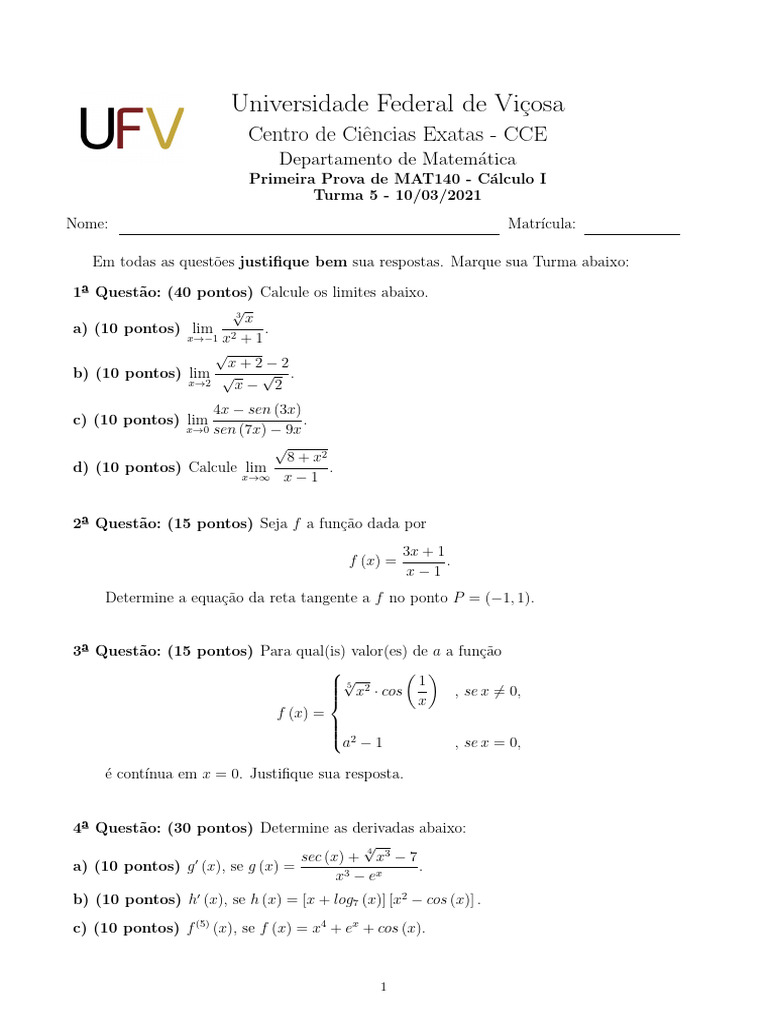 Universidade Federal de Vi Cosa: Centro de Ci Encias Exatas - CCE | PDF