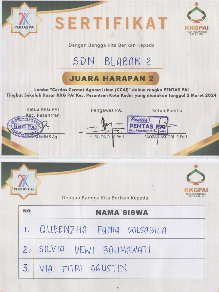 Piagam CCQ Blabak 2 | PDF