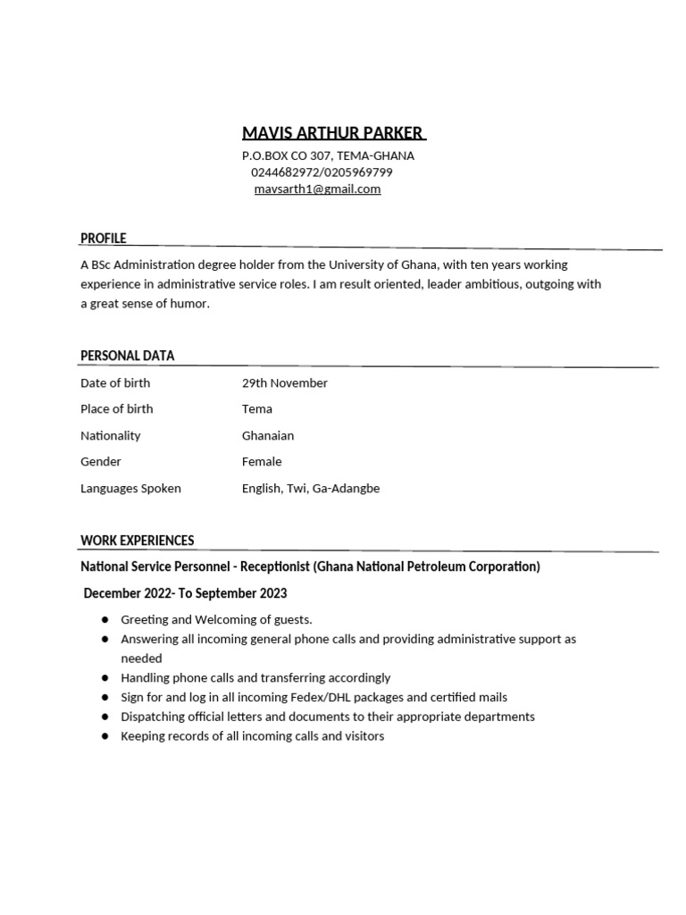 Mavis Updated Cv Pdf