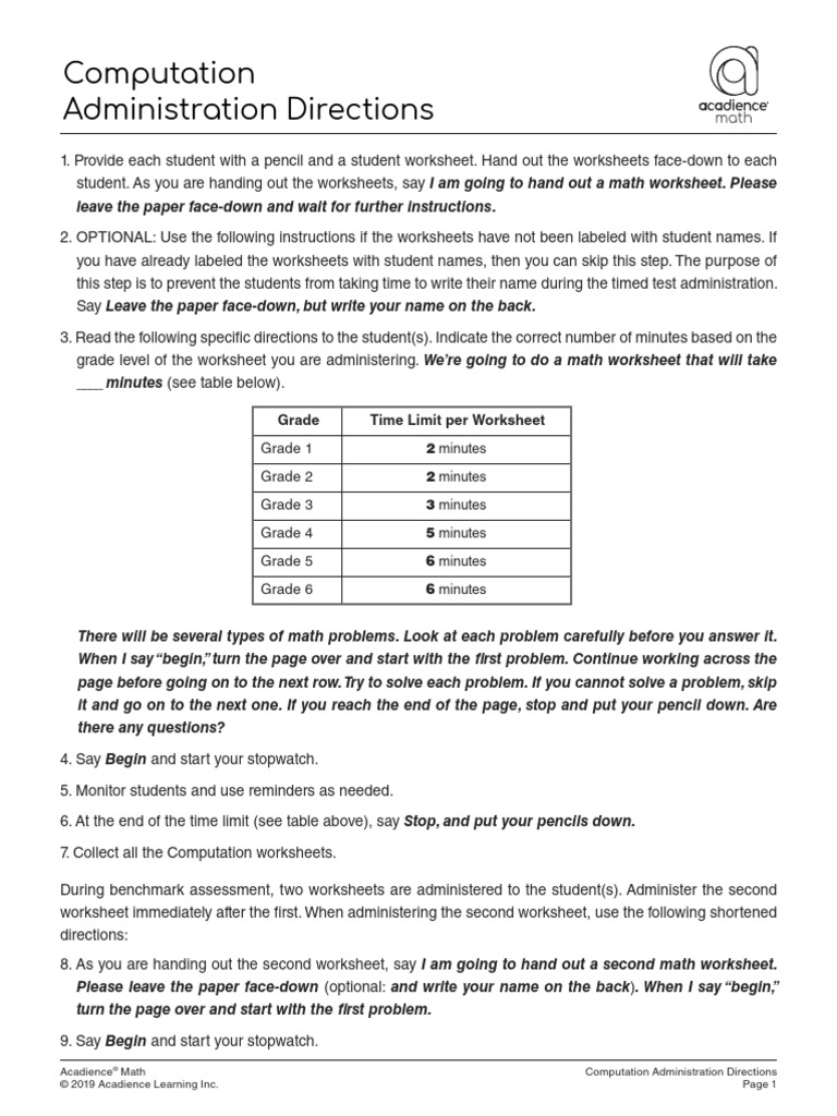 Computation Administration Directions | PDF
