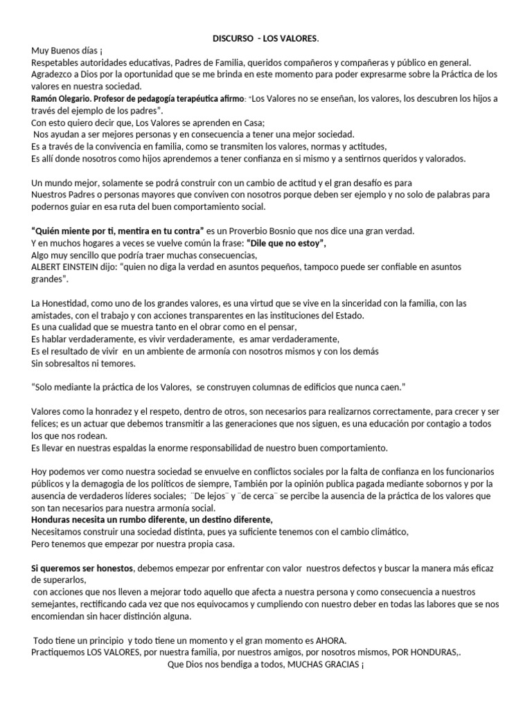 DISCURSO-LOS VALORES | PDF