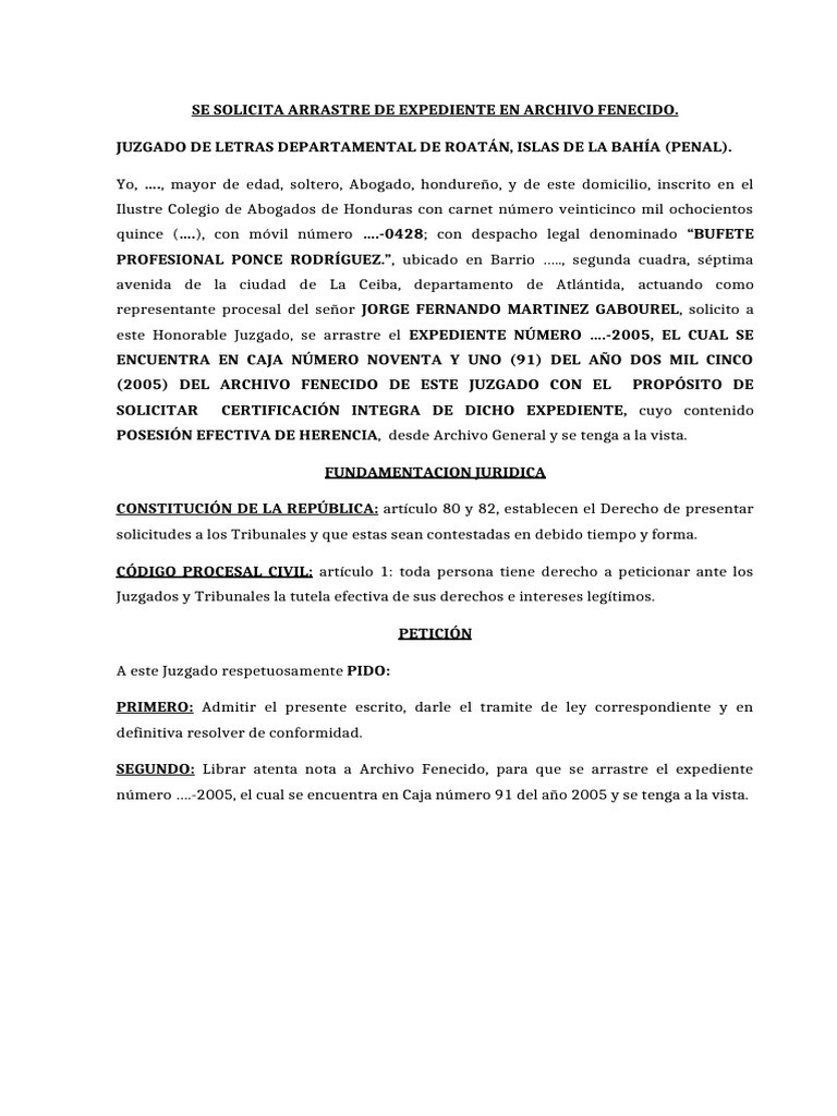 Se Solicita Arrastre de Expediente en Archivo Fenecido | PDF