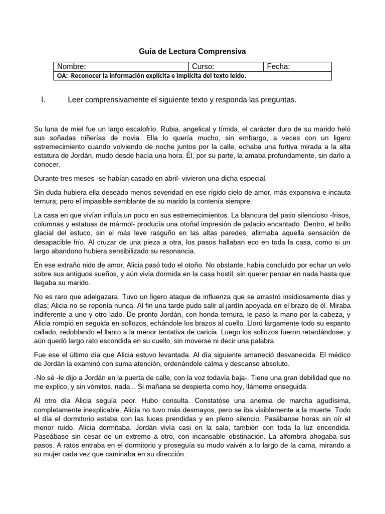 Guía de Lectura - horacio quiroga | PDF