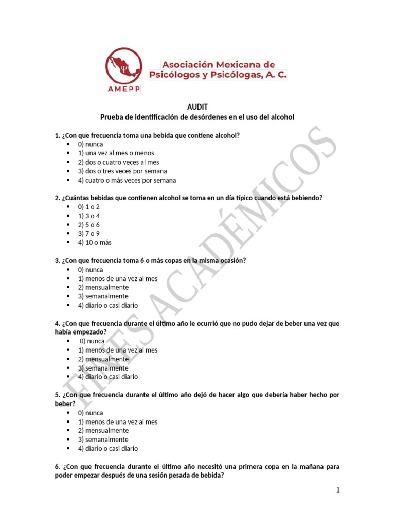 AUDIT Tamizaje | PDF