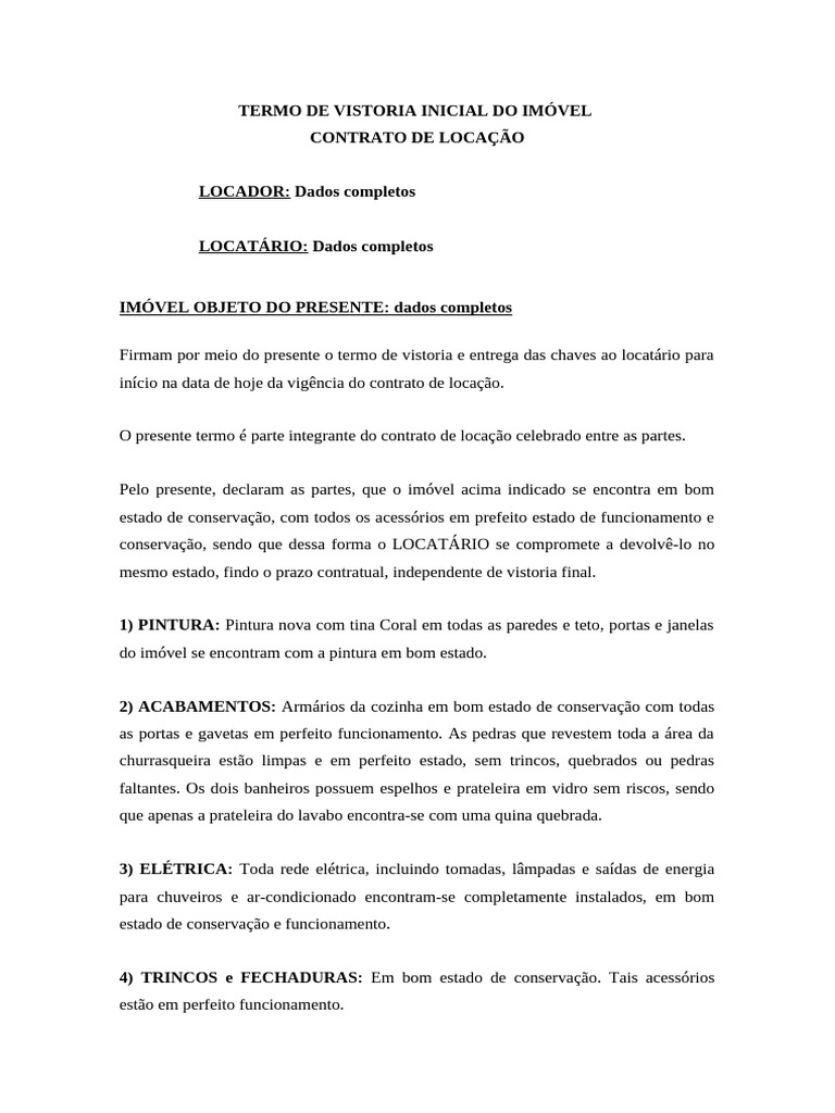 Termo de Vistoria de Imovel | PDF