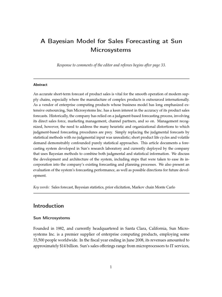 A Bayesian Model For Sales Forecasting at Sun Microsystems | PDF ...