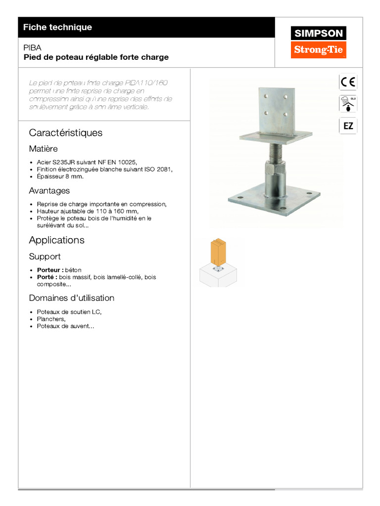 PIBA Pied de Poteau Reglable Forte Charge | PDF