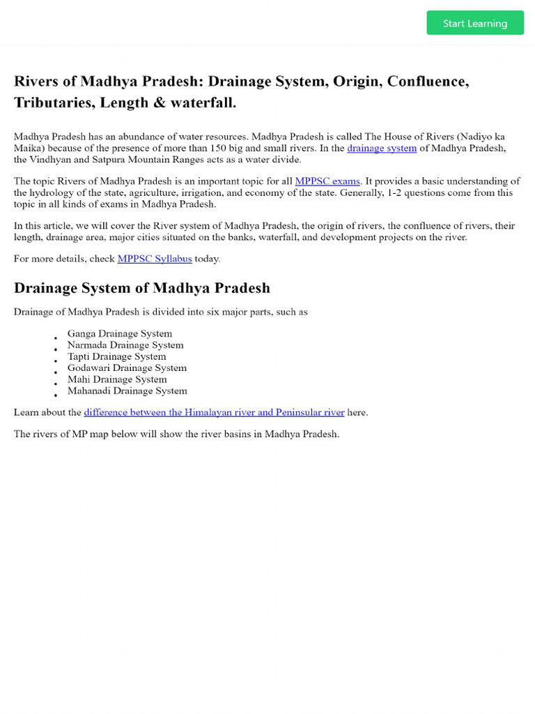 Rivers of Madhya Pradesh (MP) - Check List of River in MP Map! | PDF