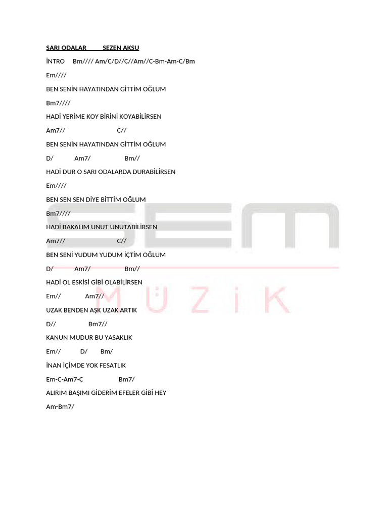 Sarı Odalar Sezen Aksu | PDF