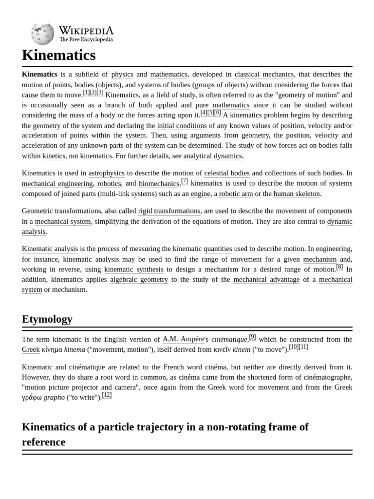 Motion-Kinematics - Wikipedia | PDF