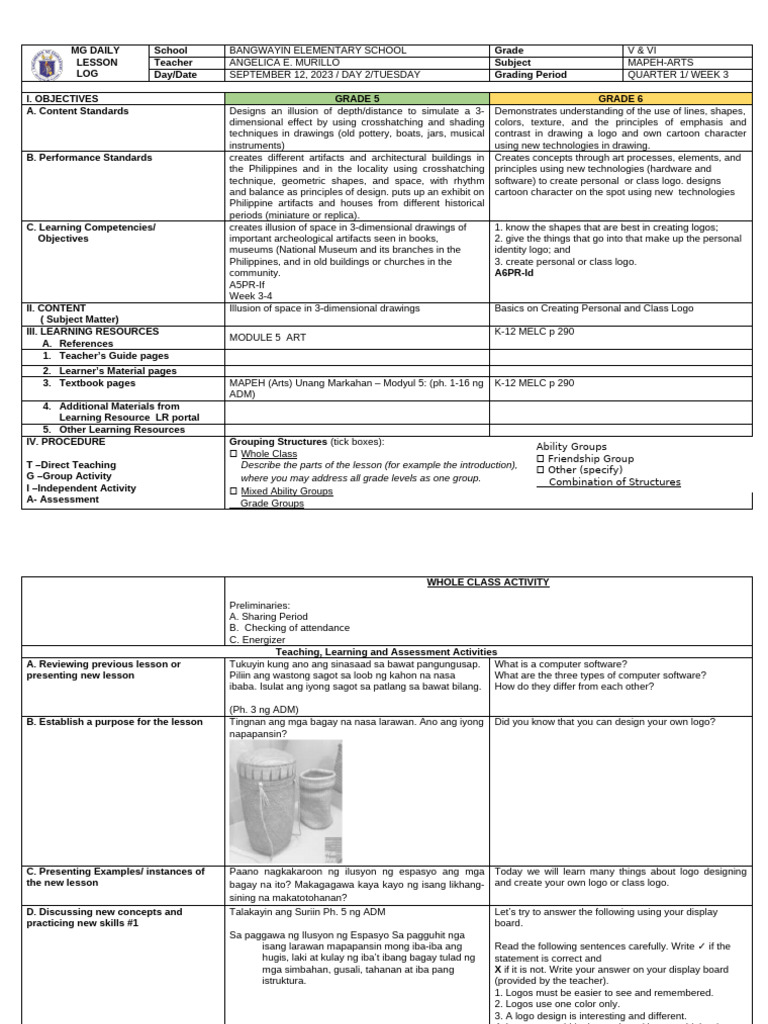 DLL Q1 W3 Day2 Mapeh Arts | PDF | Typography | Graphic Design