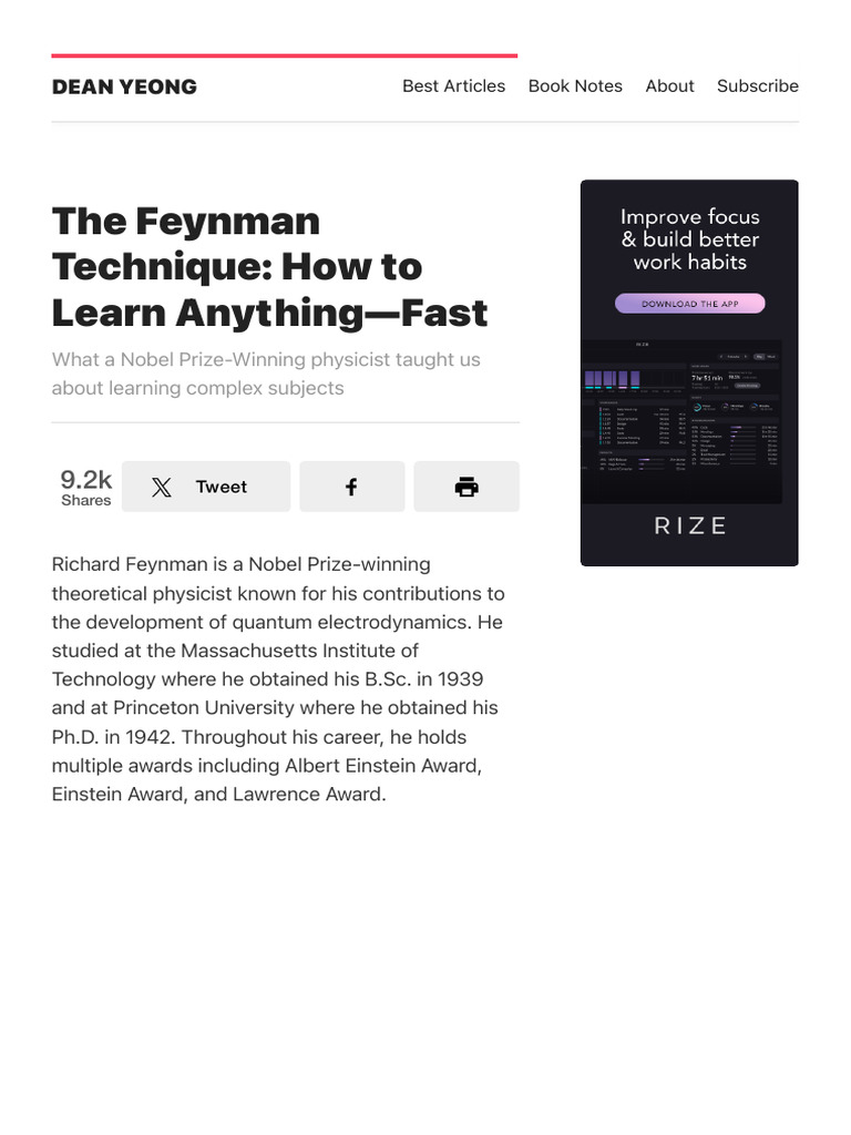 The Feynman Technique - How To Learn Anything-Fast - Dean Yeong | PDF