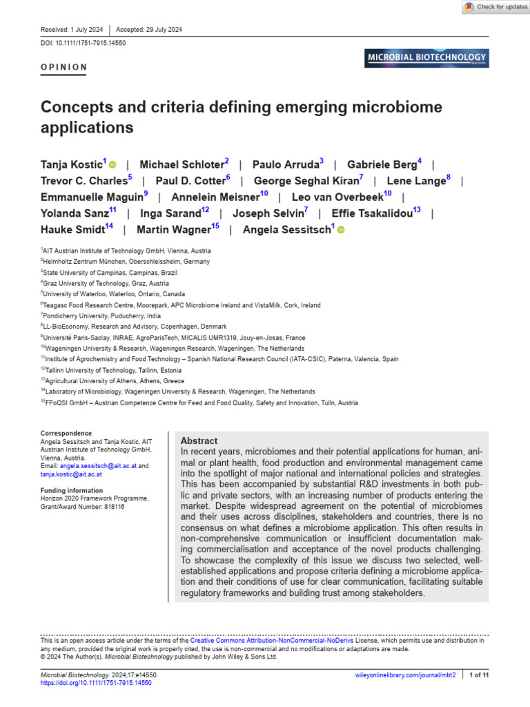 Concepts and criteria defining emerging microbiome applications | PDF