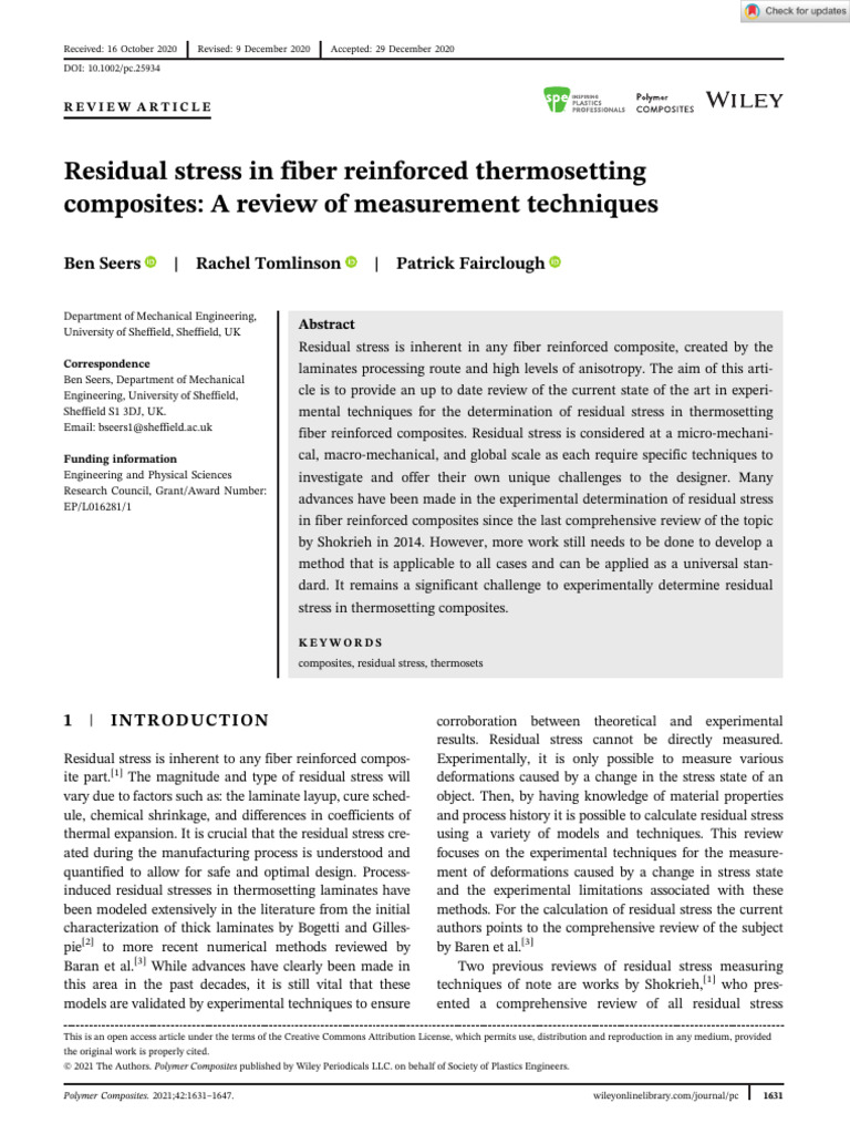 Polymer Composites - 2021 - Seers - Residual Stress in Fiber Reinforced ...