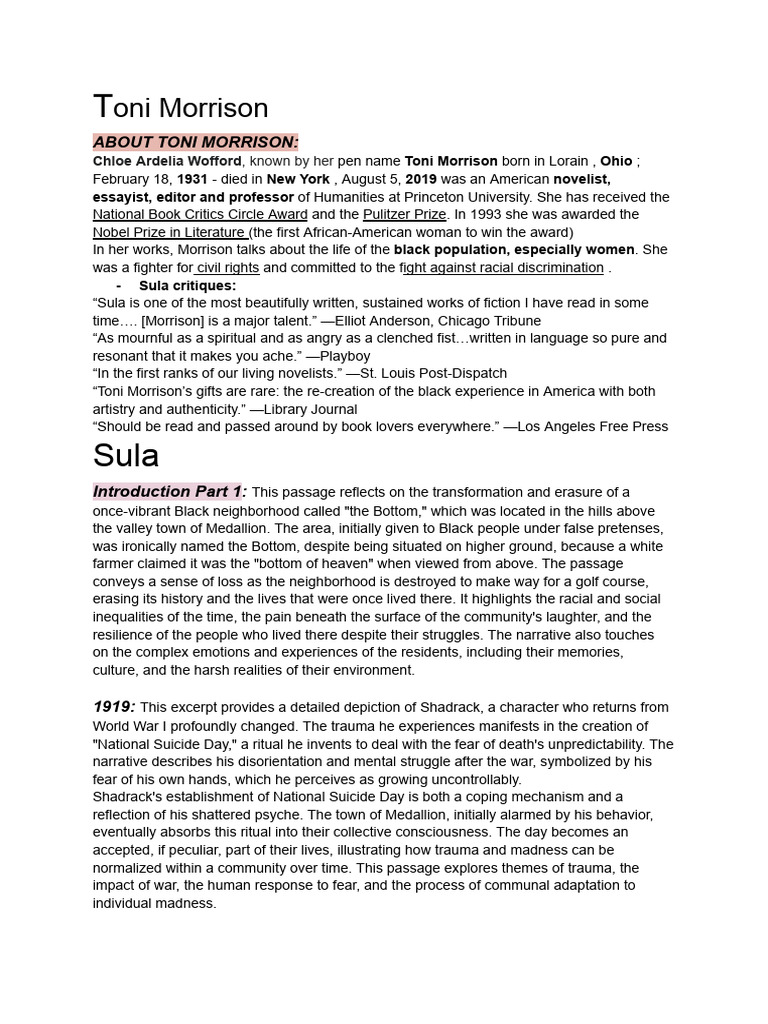 Sula - Toni Morrison | PDF