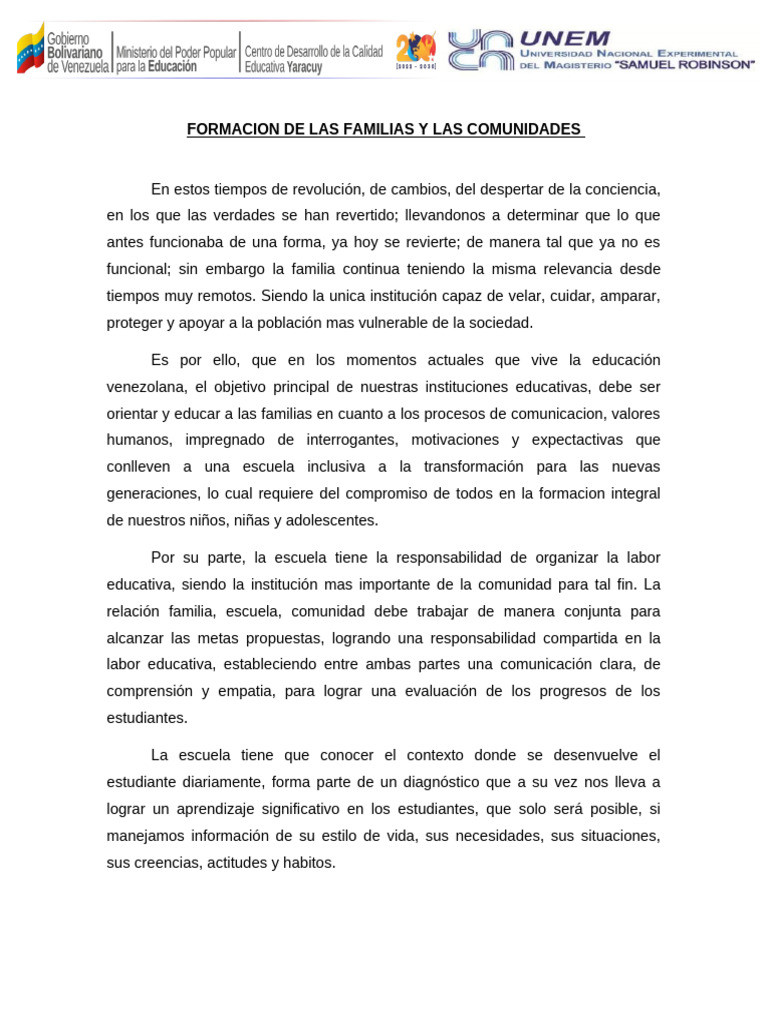 Formación Integral de Familias y Comunidades | PDF | Escuelas | Evaluación