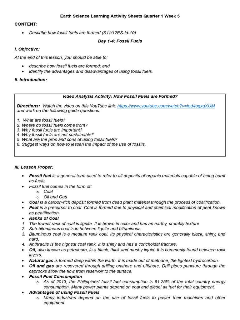 Earth Science Learning Activity Sheets Quarter 1 Week 5 | PDF