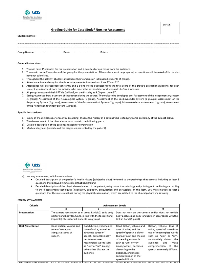 Grading Guide For Nursing Assessment Process Oral Pdf