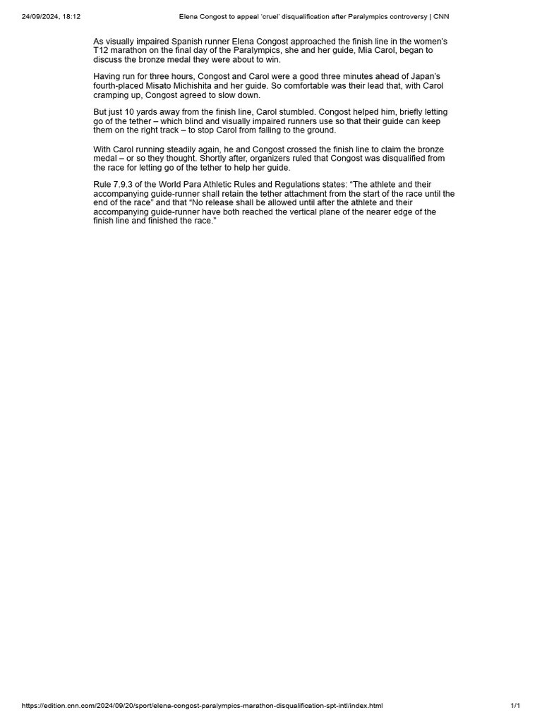 Elena Congost To Appeal Cruel' Disqualification After Paralympics ...