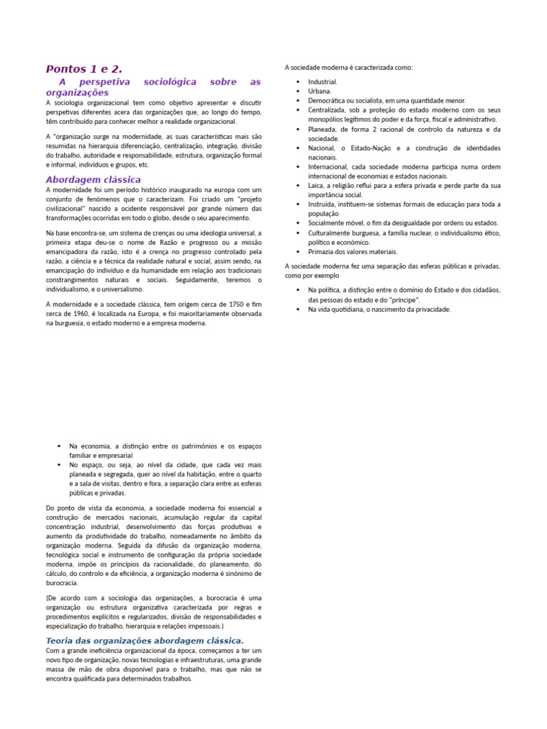 Ponto 1 e 2 (Organizações) | PDF