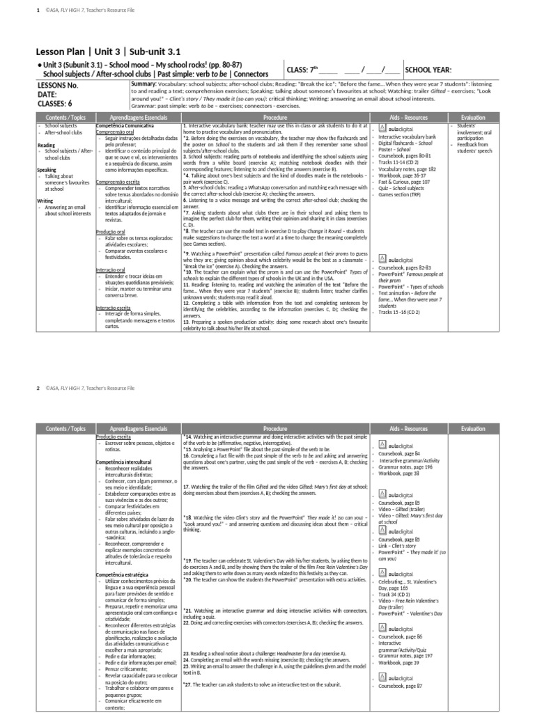 FlyHigh7 - Planning - Lesson Plans - Unit3 | PDF | English Language | Language Arts & Discipline