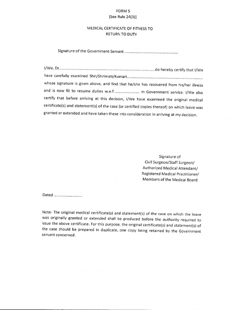 Form 5(Medical Certificate of Fitness) | PDF