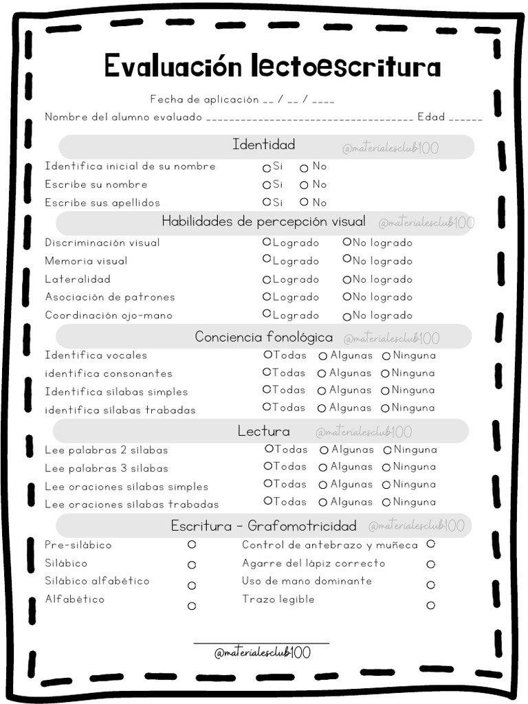 _Evaluación lectoescritura - formato | PDF