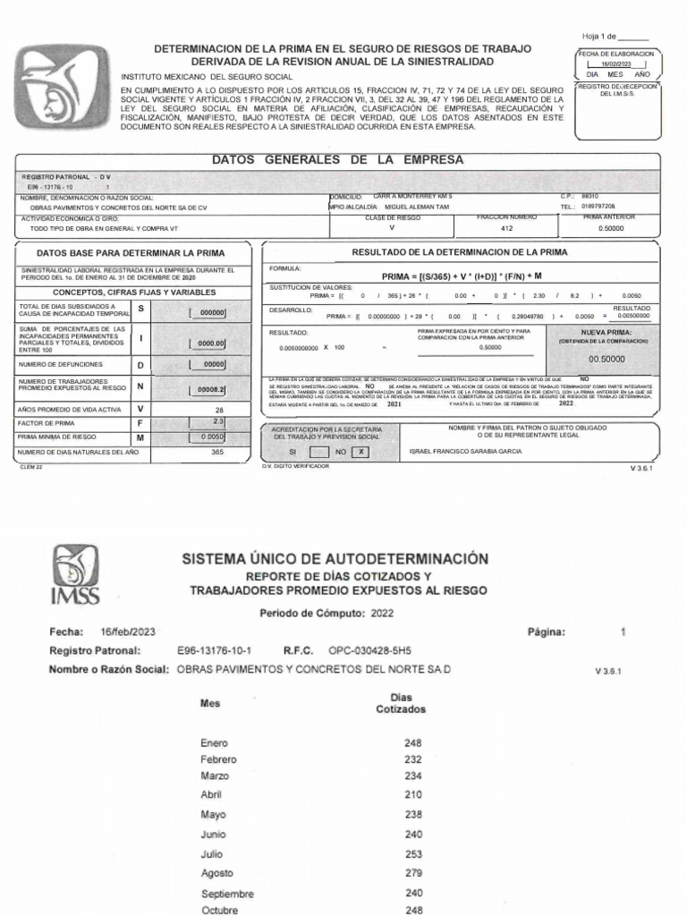 Declaracion Prima de Riesgo OPC 2022 | PDF